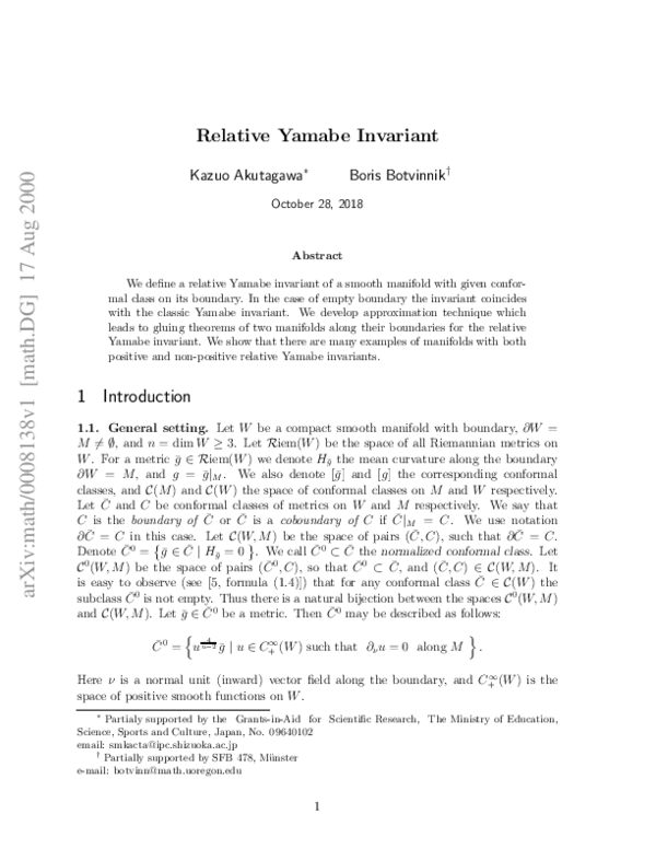 (PDF) The relative Yamabe invariant