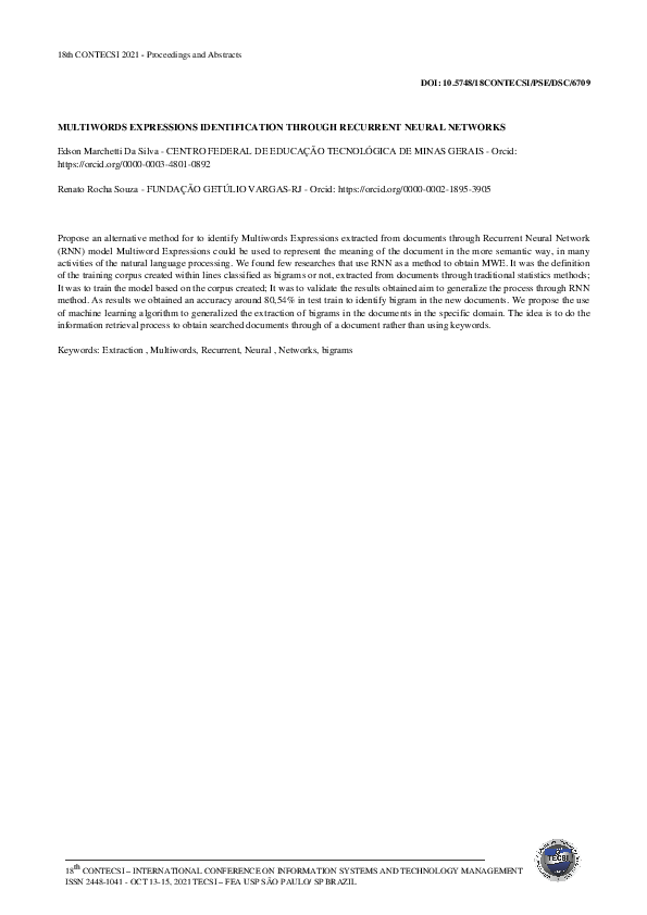 (PDF) Multiwords Expressions Identification Through Recurrent Neural Networks