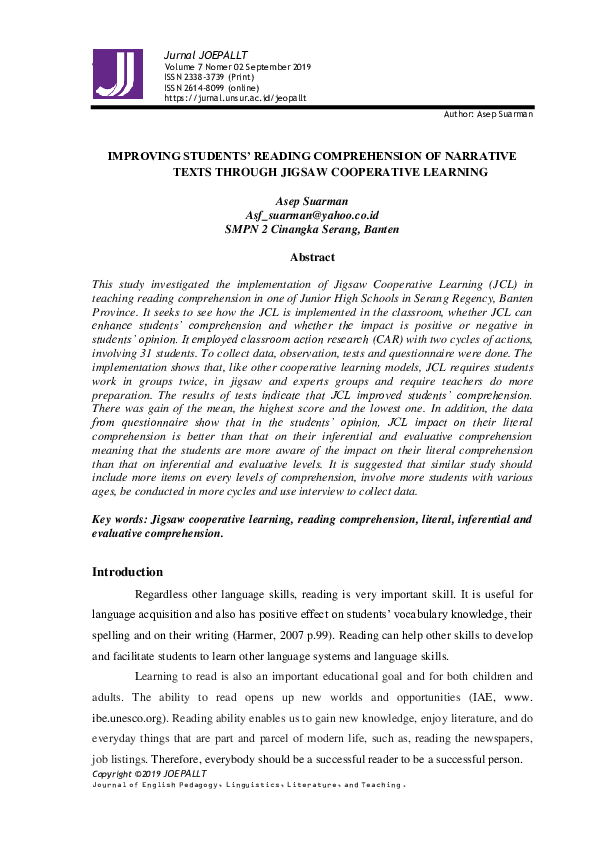(PDF) Improving Students’ Reading Comprehension of Narrative Texts ...