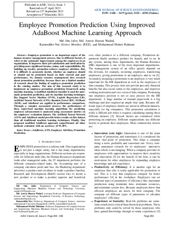 (PDF) Employee Promotion Prediction Using Improved AdaBoost Machine Learning Approach