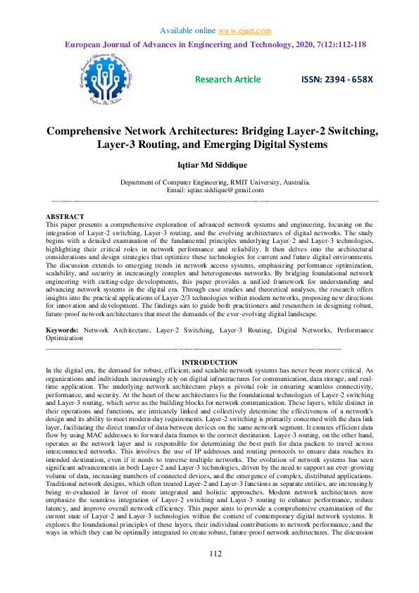 Pdf Comprehensive Network Architectures Bridging Layer 2 Switching Layer 3 Routing And