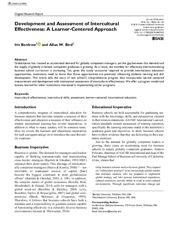 (PDF) Development and Assessment of Intercultural Effectiveness: A ...