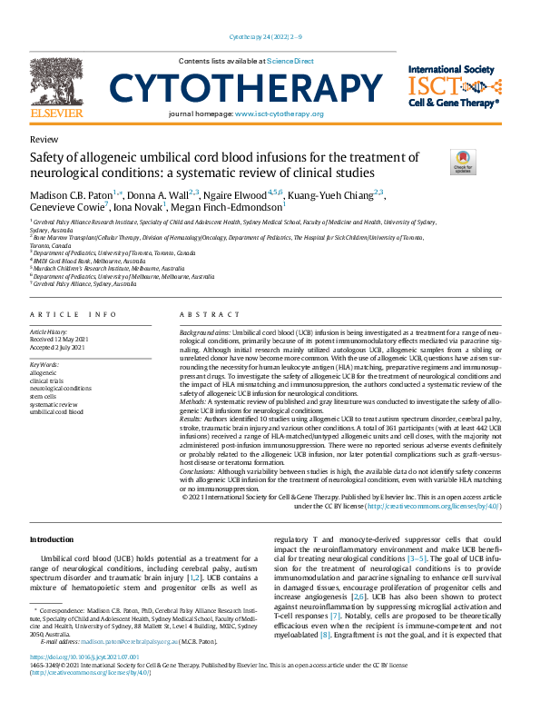 (PDF) Safety of allogeneic umbilical cord blood infusions for the ...
