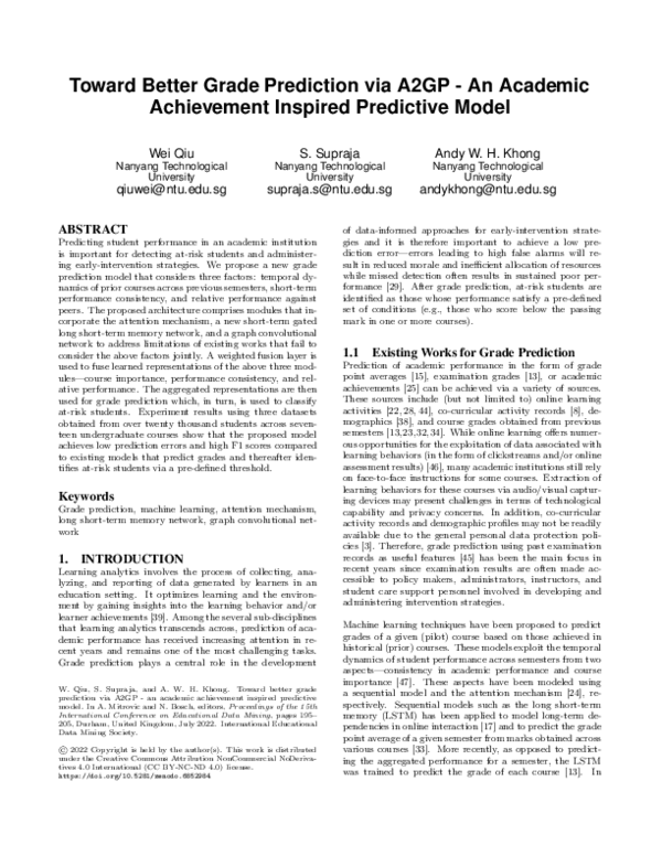 (PDF) Toward Better Grade Prediction via A2GP - An Academic Achievement ...