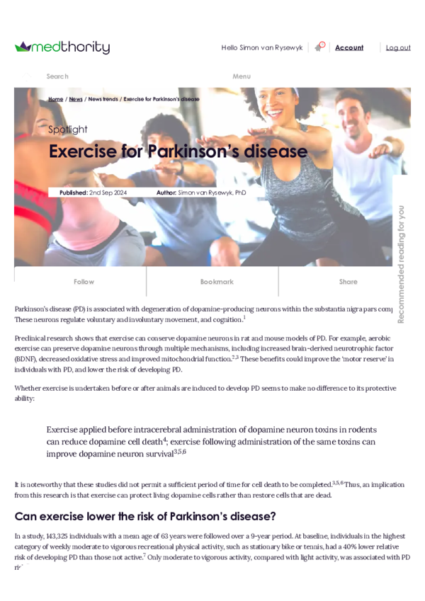 (PDF) Exercise for Parkinson's disease