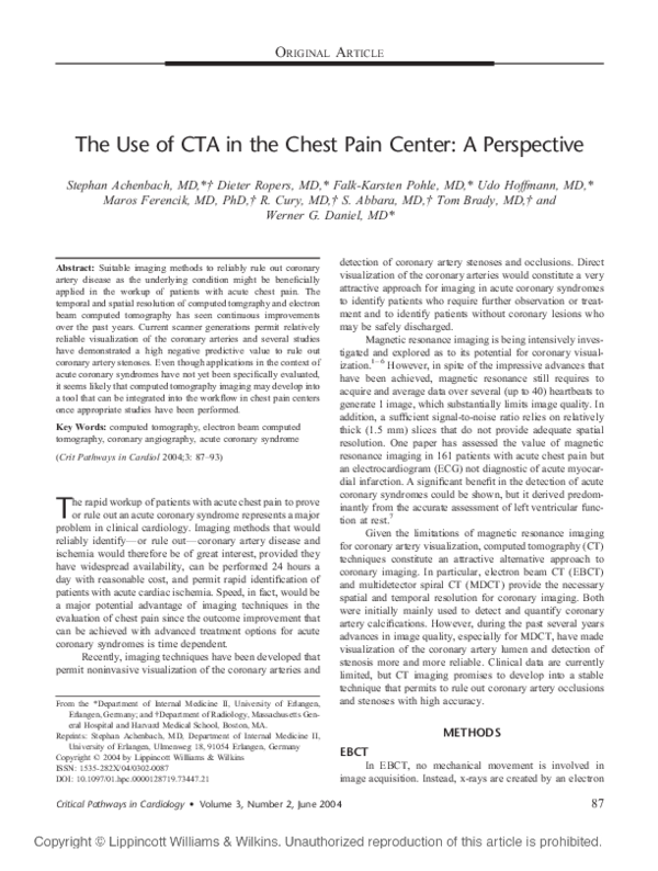 (PDF) The Use of CTA in the Chest Pain Center: A Perspective