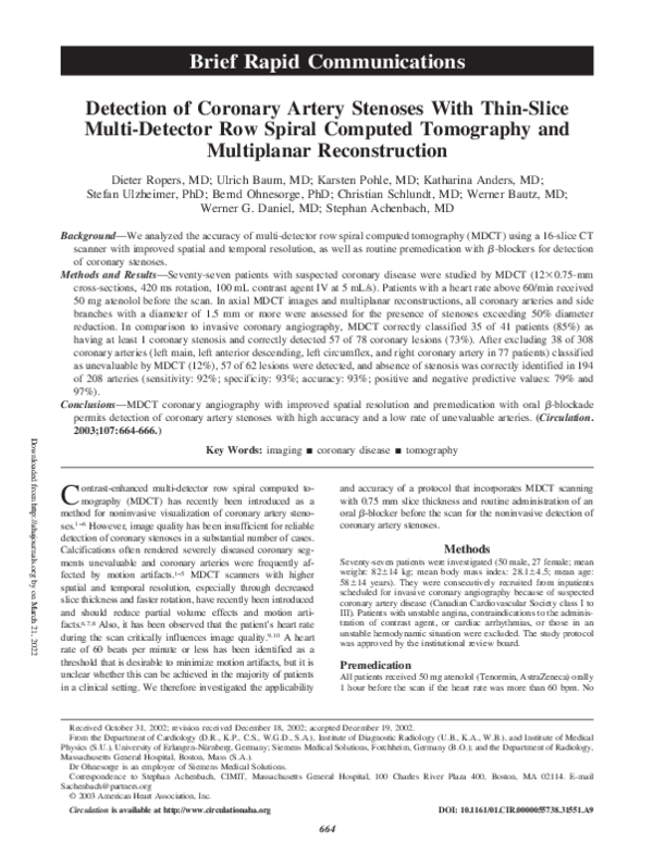 (PDF) Detection of Coronary Artery Stenoses With Thin-Slice Multi-Detector Row Spiral Computed ...