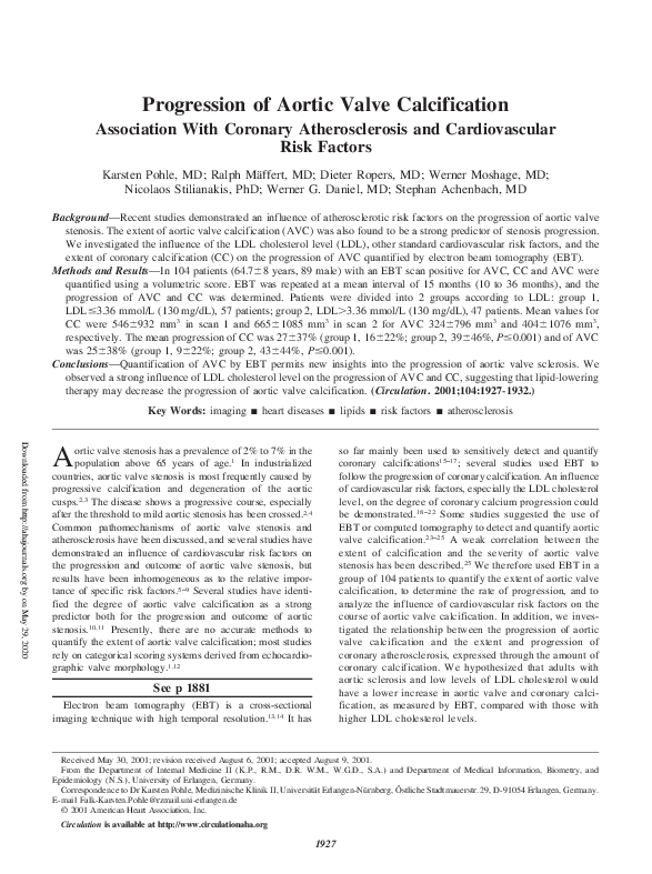 (PDF) Progression of Aortic Valve Calcification