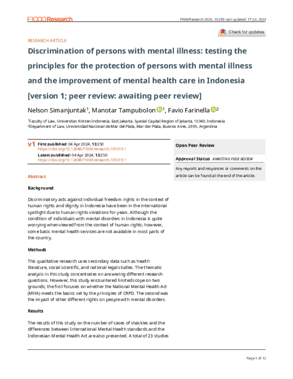 (PDF) Discrimination of persons with mental illness: testing the ...