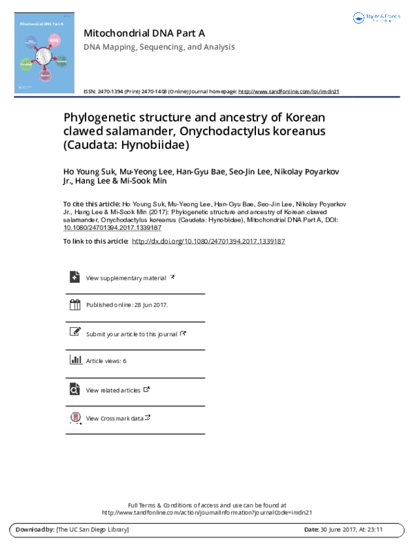 (PDF) Phylogenetic structure and ancestry of Korean clawed salamander ...