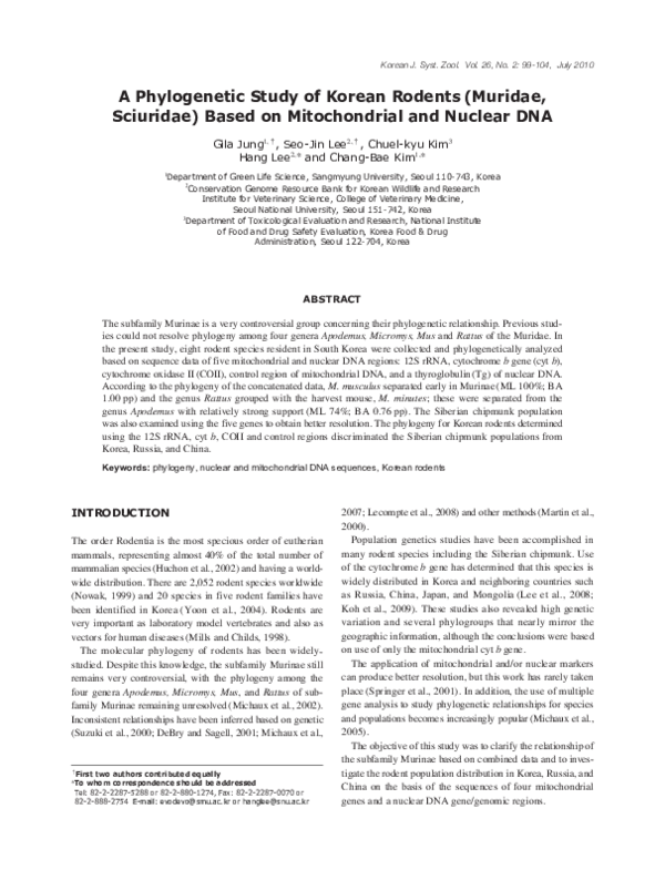 (PDF) A Phylogenetic Study of Korean Rodents (Muridae, Sciuridae) Based ...
