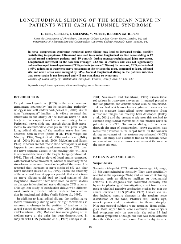 (PDF) Longitudinal Sliding of the Median Nerve in Patients with Carpal ...