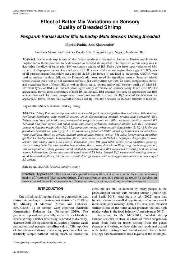 (PDF) Effect of Batter Mix Variations on Sensory Quality of Breaded Shrimp