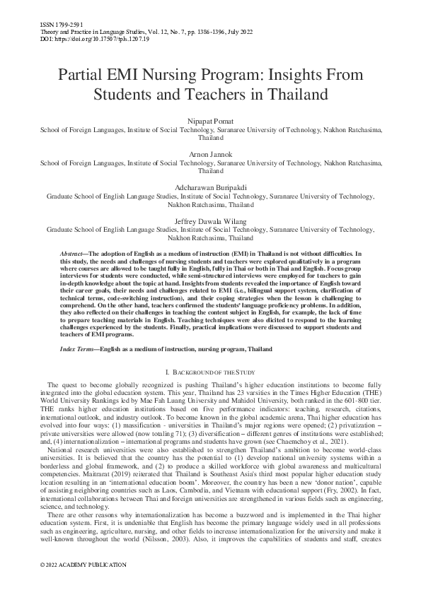 (PDF) Partial EMI Nursing Program: Insights From Students and Teachers ...