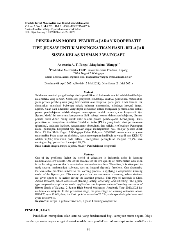(PDF) Penerapan Model Pembelajaran Kooperatif Tipe Jigsaw untuk Meningkatkan Hasil Belajar Pokok ...
