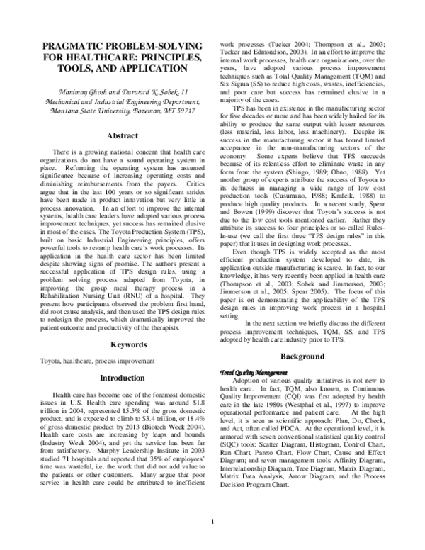 (PDF) Pragmatic Problem-Solving for Healthcare : Principles , Tools ...