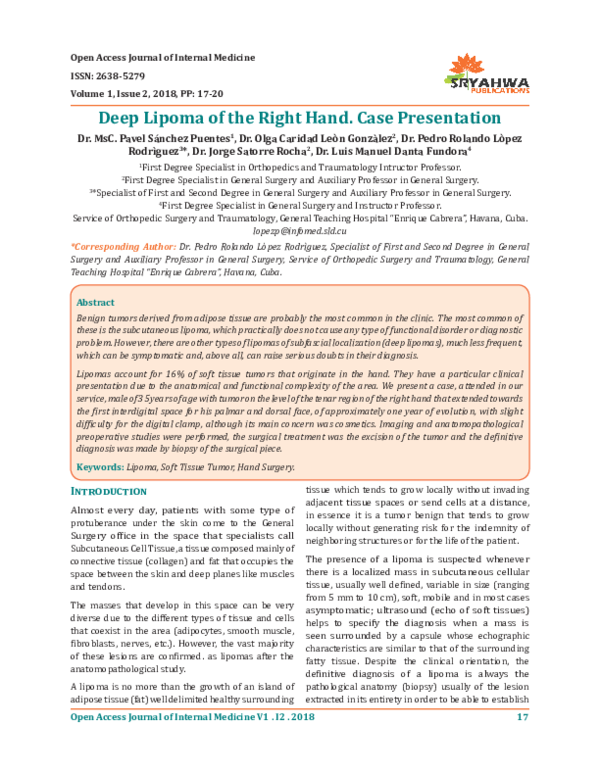 (PDF) Deep Lipoma of the Right Hand: Case Presentation