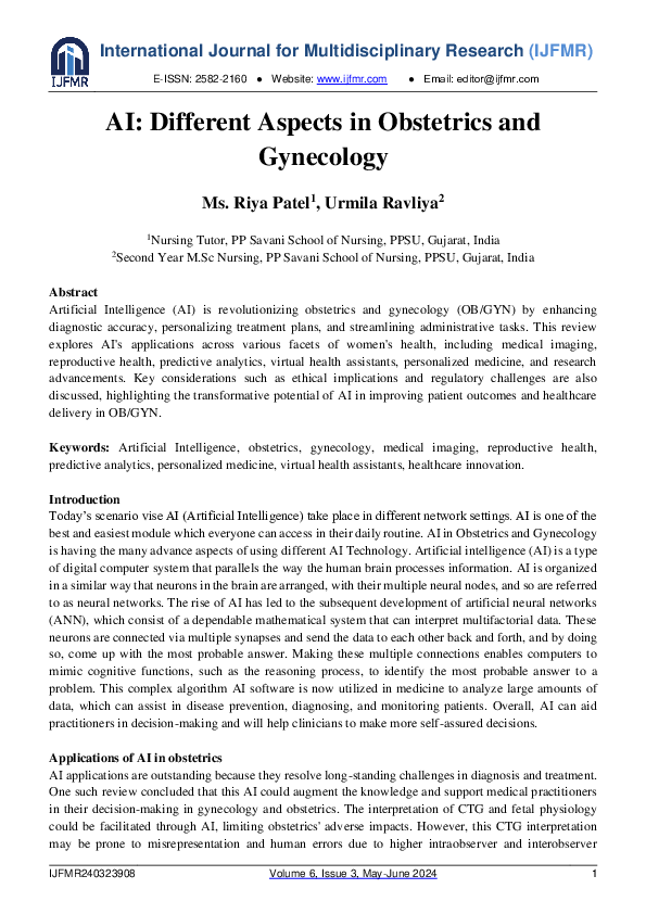 (PDF) AI: Different Aspects in Obstetrics and Gynecology