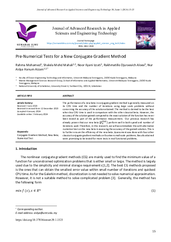(PDF) Pre-Numerical Tests for a New Conjugate Gradient Method ...