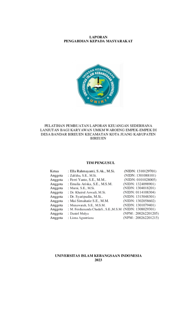 (PDF) Pelatihan Pembuatan Laporan Keuangan Sederhana Lanjutan Bagi ...