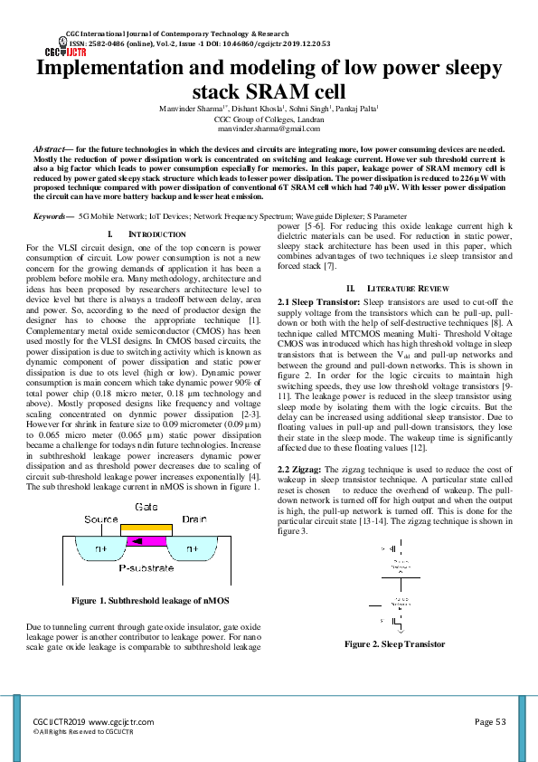 (PDF) Implementation and modeling of low power sleepy stack SRAM cell