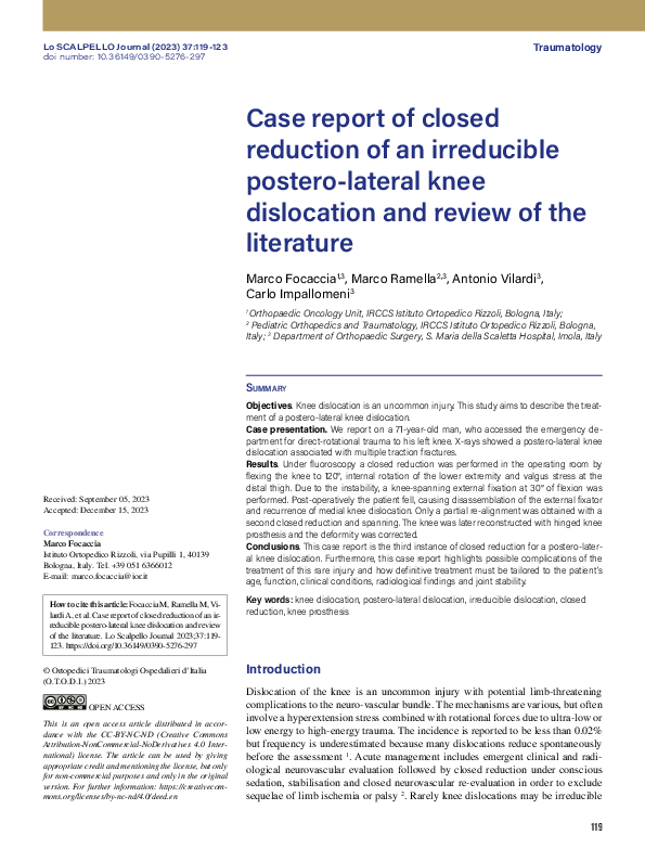 (PDF) Case report of closed reduction of an irreducible postero-lateral ...