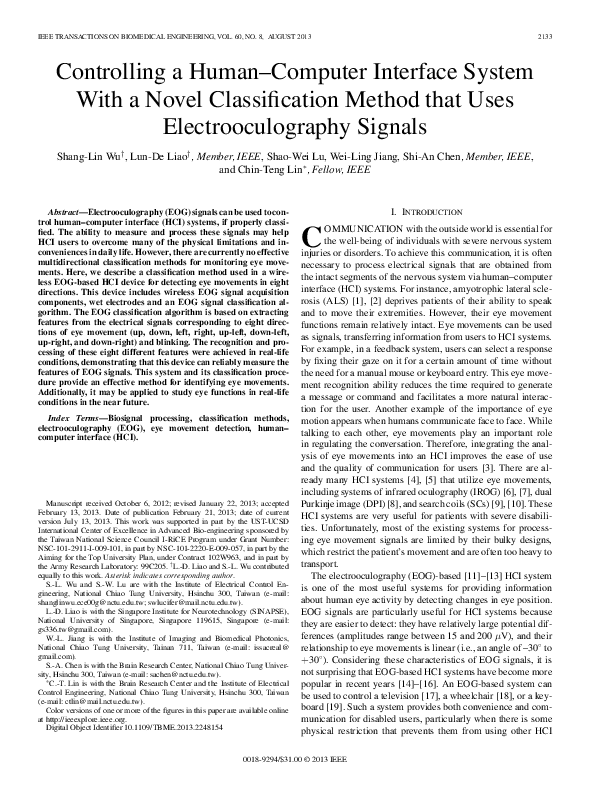 (PDF) Controlling a Human–Computer Interface System With a Novel ...