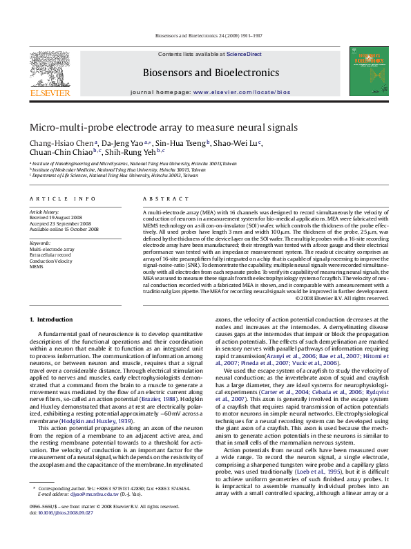 (PDF) Micro-multi-probe electrode array to measure neural signals | Shao-Wei Lu - Academia.edu