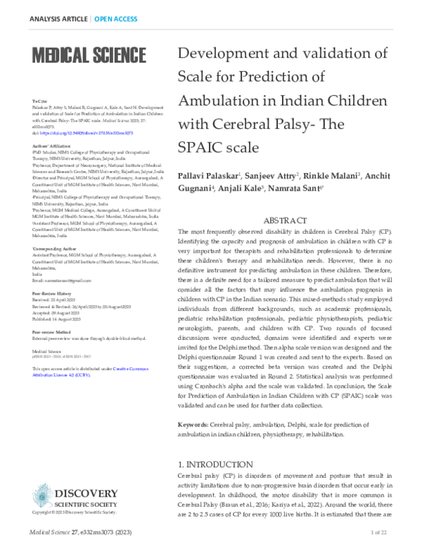 (PDF) Development and validation of Scale for Prediction of Ambulation ...