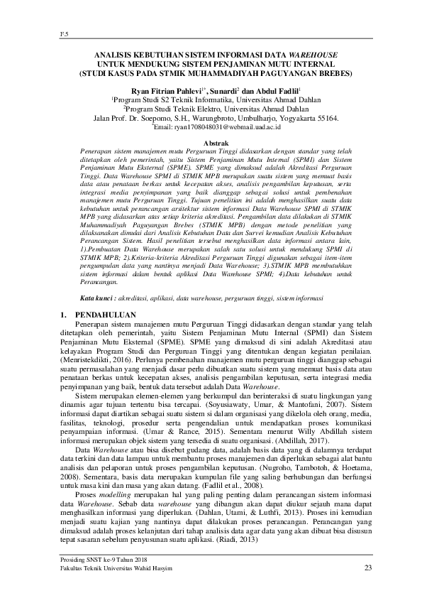(PDF) Analisis Kebutuhan Sistem Informasi Data Warehouse Untuk ...