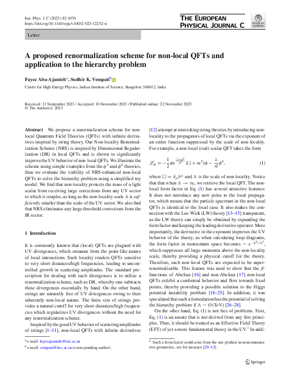 Pdf A Proposed Renormalization Scheme For Non Local Qfts And Application To The Hierarchy Problem