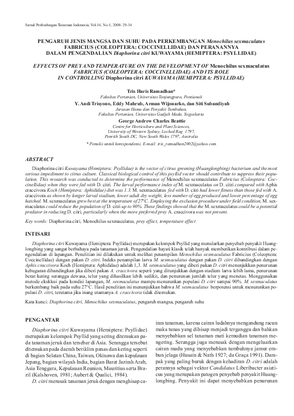 Pengaruh Jenis Mangsa dan Suhu pada Perkembangan Menochilus ...