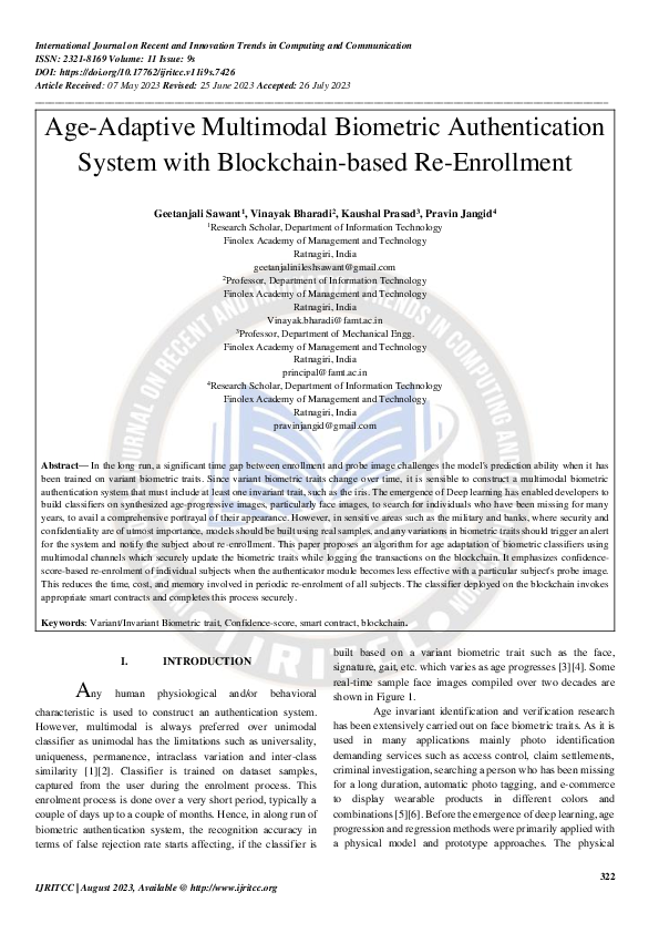 (PDF) Age-Adaptive Multimodal Biometric Authentication System with ...