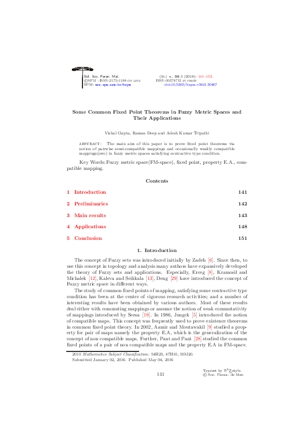 Pdf Some Common Fixed Point Theorems In Fuzzy Metric Spaces And Their Applications