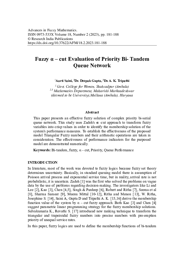 (PDF) Fuzzy α – cut Evaluation of Priority Bi- Tandem Queue Network