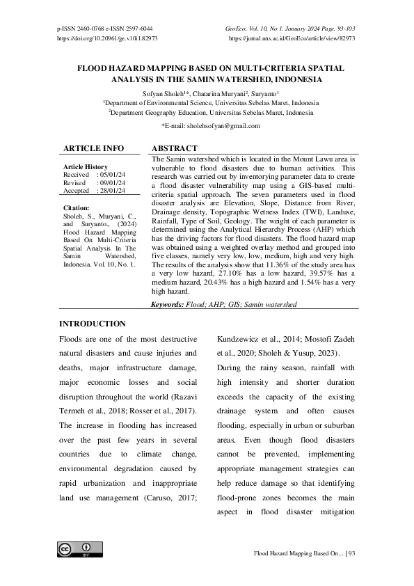 (PDF) Flood Hazard Mapping Based on Multi-Criteria Spatial Analysis in the Samin Watershed ...
