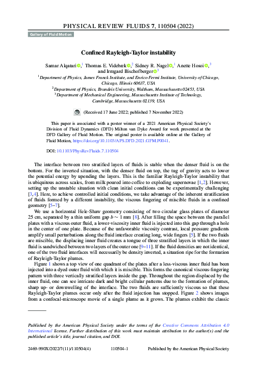 (PDF) Confined Rayleigh-Taylor instability
