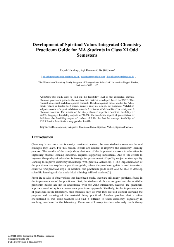 (PDF) Development of Spiritual Values Integrated Chemistry Practicum ...