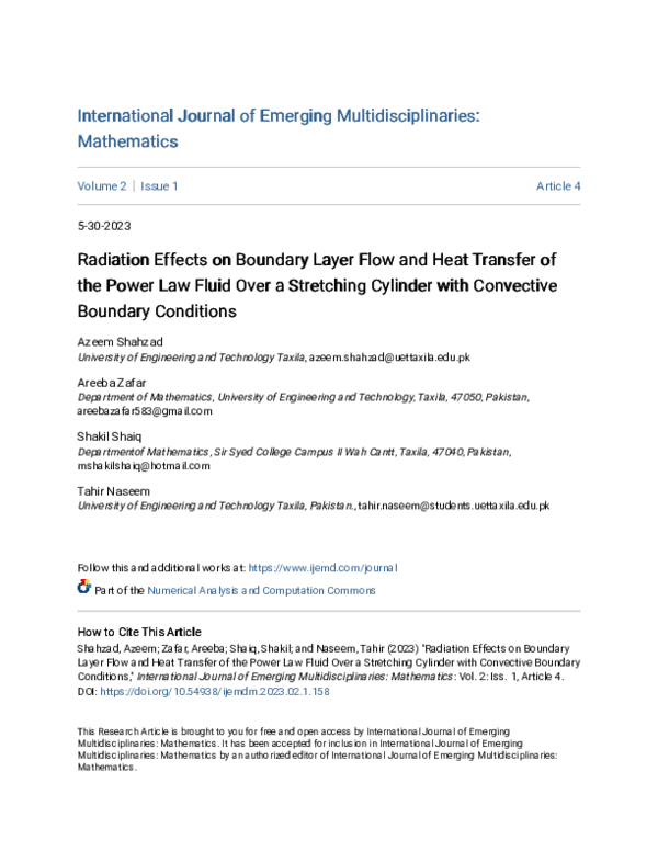 (PDF) Radiation Effects on Boundary Layer Flow and Heat Transfer of the Power Law Fluid Over a ...