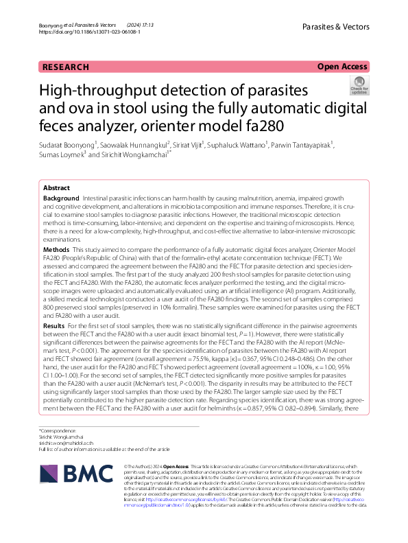 (PDF) High-throughput detection of parasites and ova in stool using the ...