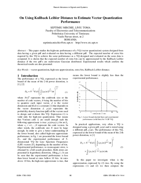 (PDF) On using Kullback Leibler distance to estimate vector quantization performance