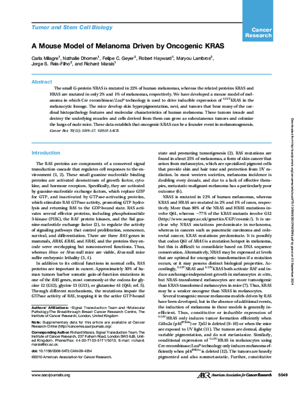 (PDF) A Mouse Model of Melanoma Driven by Oncogenic KRAS