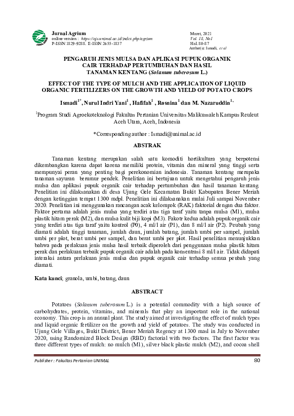 (PDF) Pengaruh Jenis Mulsa Dan Aplikasi Pupuk Organik Cair Terhadap Pertumbuhan Dan Hasil ...