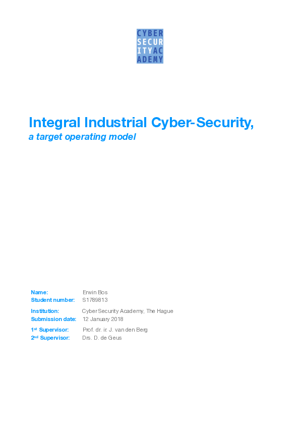 (PDF) Integral Industrial CyberSecurity , a target operating model
