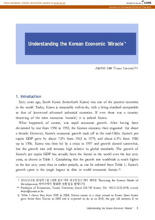 (PDF) Understanding the Korean Economic "Miracle