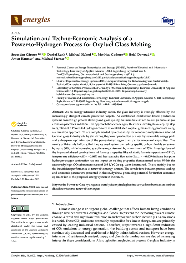 (PDF) Simulation and Techno-Economic Analysis of a Power-to-Hydrogen Process for Oxyfuel Glass ...
