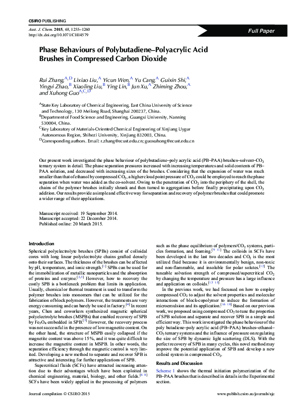 (PDF) Phase Behaviours of Polybutadiene–Polyacrylic Acid Brushes in ...