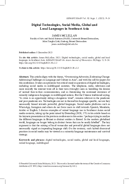 (PDF) Digital Technologies, Social Media, Global and Local Languages in ...