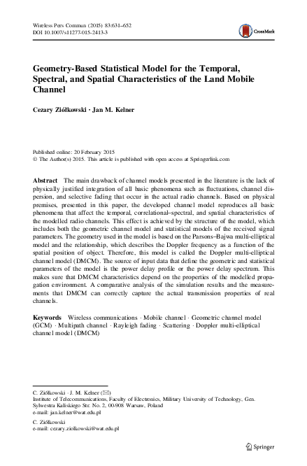 (PDF) Geometry-Based Statistical Model for the Temporal, Spectral, and Spatial Characteristics ...