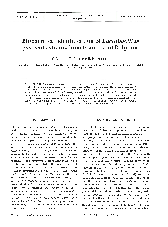 (PDF) Biochemical identification of Lactobacillus piscicola strains ...